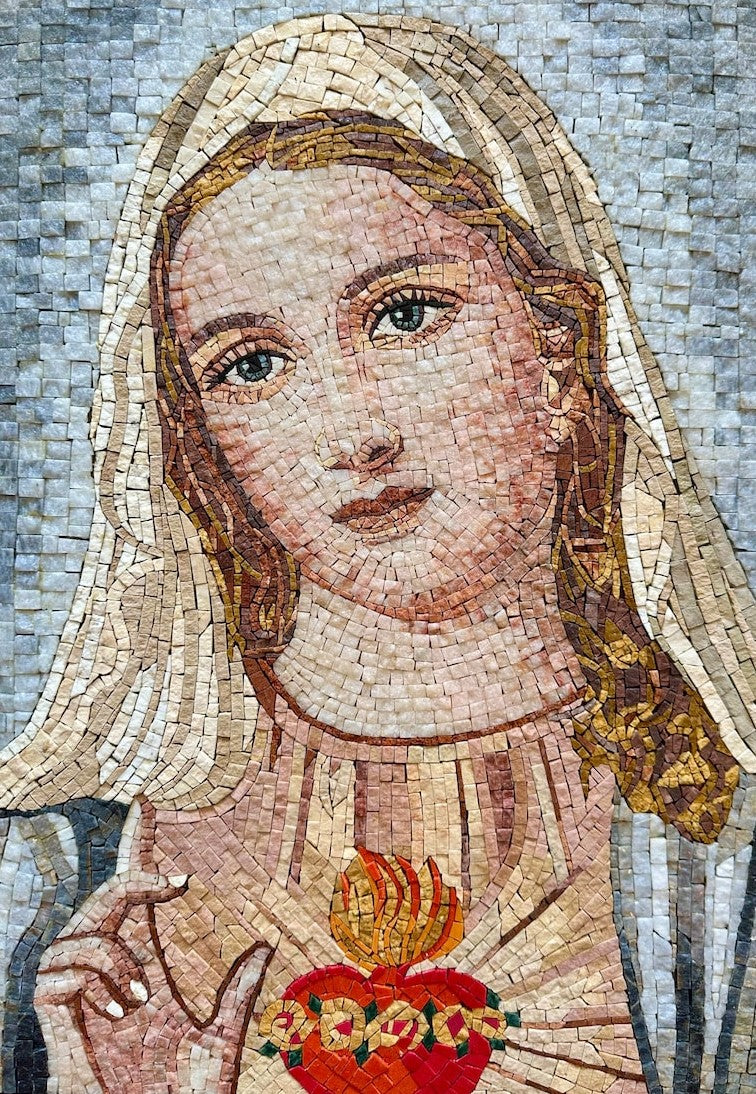 Virgin Mary With Heart - Mosaic Portrait I iMosaicArt | Religious Mosaics